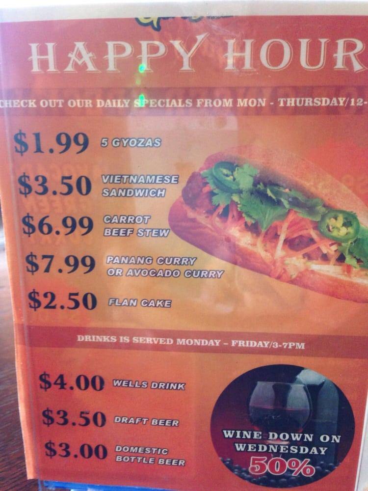 Menu at Hot Ginger Pho restaurant, Lacey