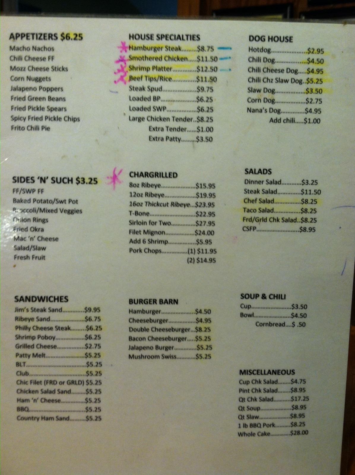 Menu at Justin's Place Restaurant, Butler