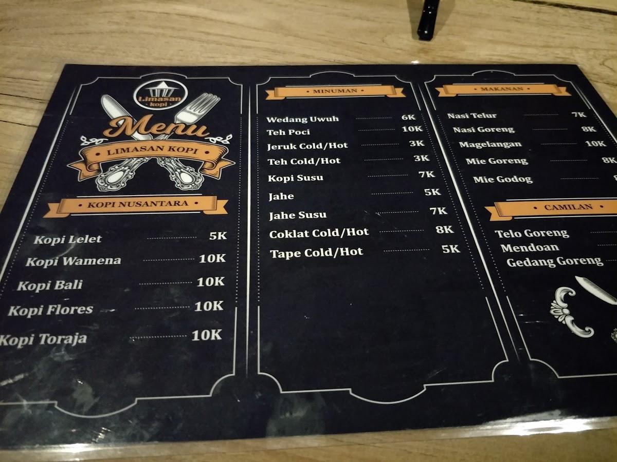 Menu at Limasan Kopi cafe, Banguntapan