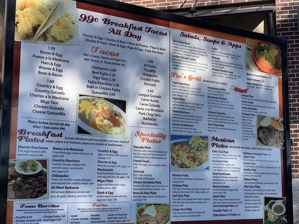 Menu at Tia's Taco Hut restaurant, New Braunfels