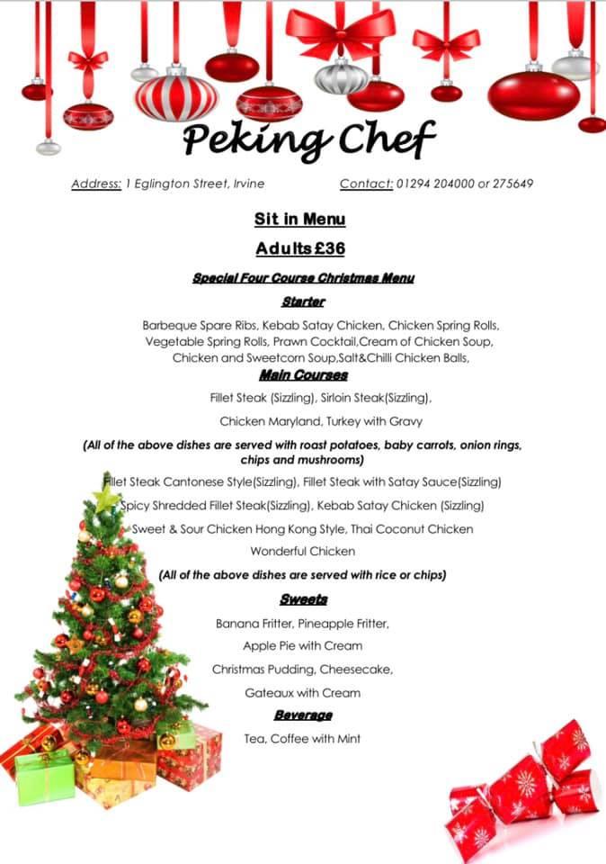 Menu at Peking Chef restaurant, Irvine, 1 Eglinton St