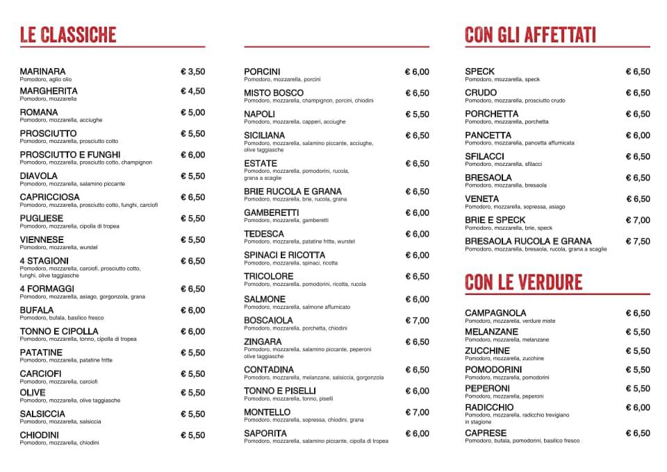 Menu da Pizzeria Due Fratelli, Conegliano