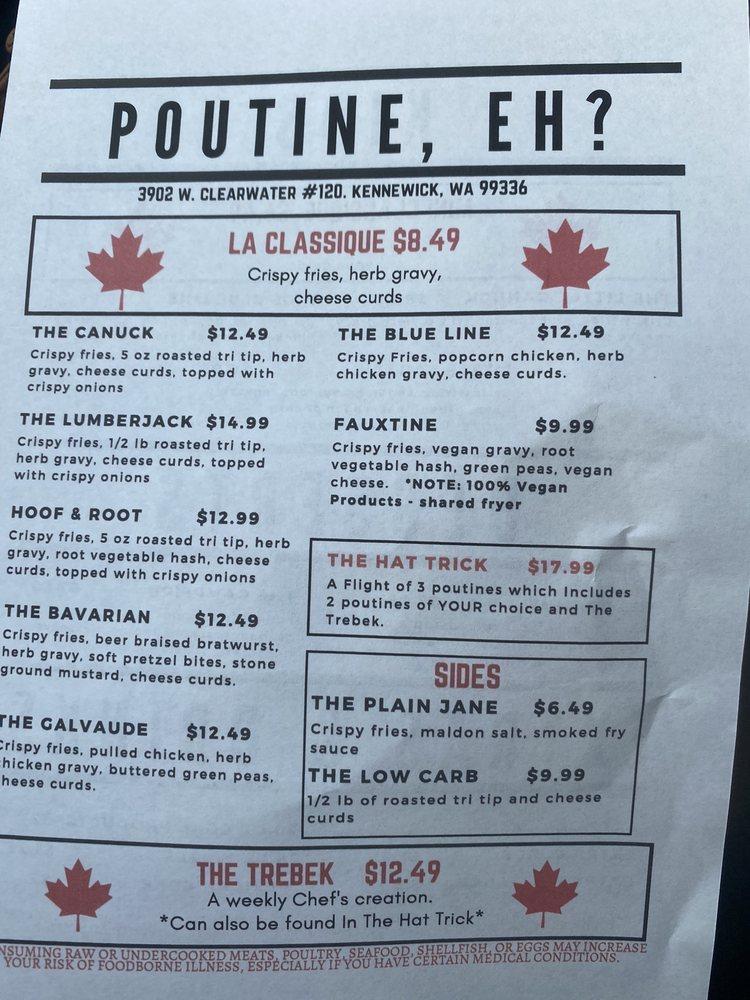 Menu at Poutine, Eh? restaurant, Kennewick