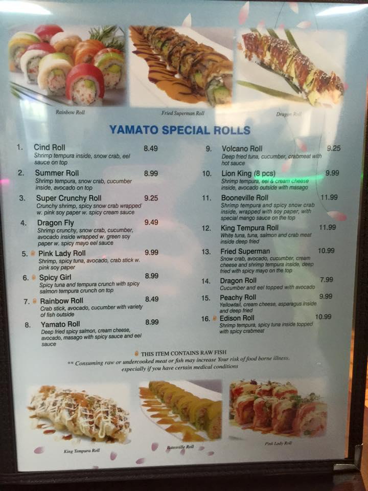 Menu at Yamato Steak House Of Japan restaurant, Booneville