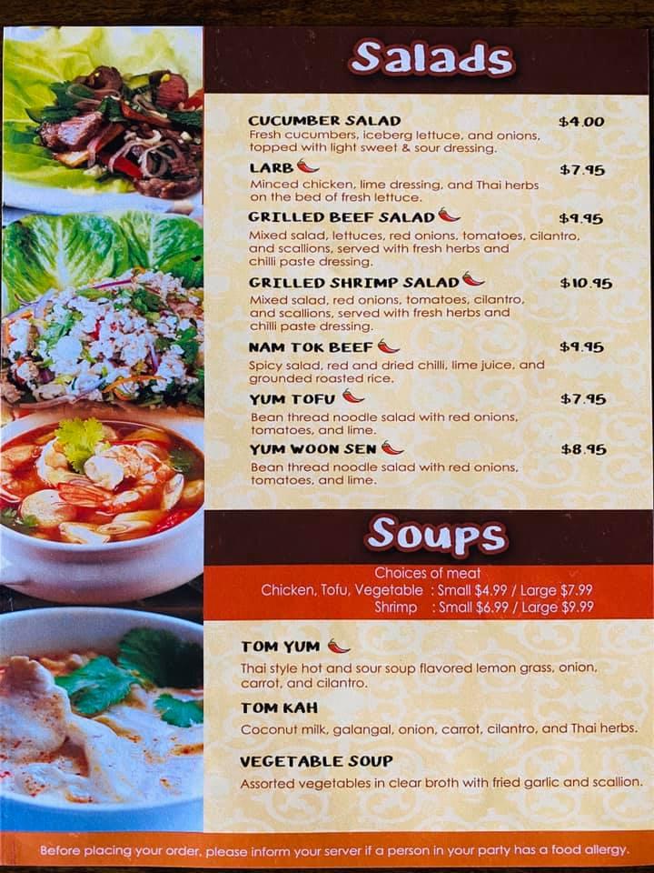 Menu at Andaman Thai restaurant, Starkville