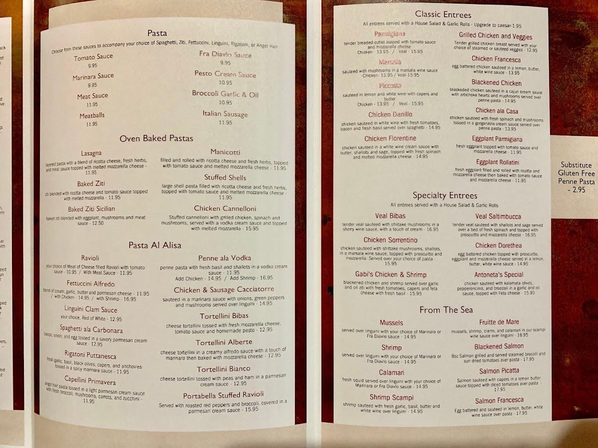 Menu at Antoneta Biba's Pizza & Pasta pizzeria, Buford