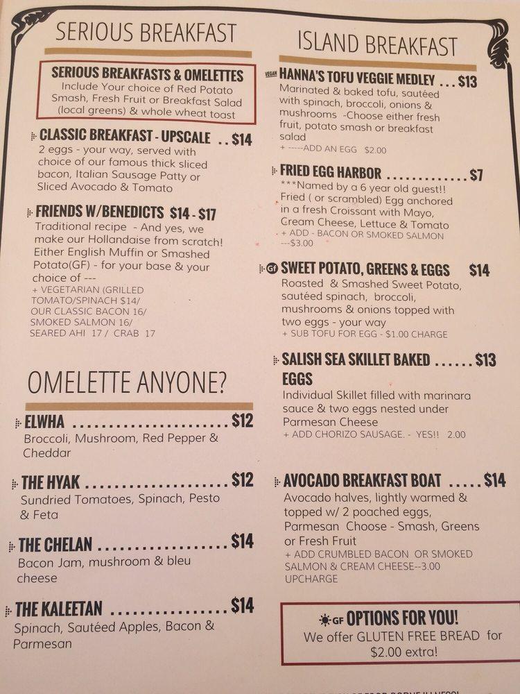 Menu at Cynthia's restaurant, Friday Harbor, 65 Nichols St