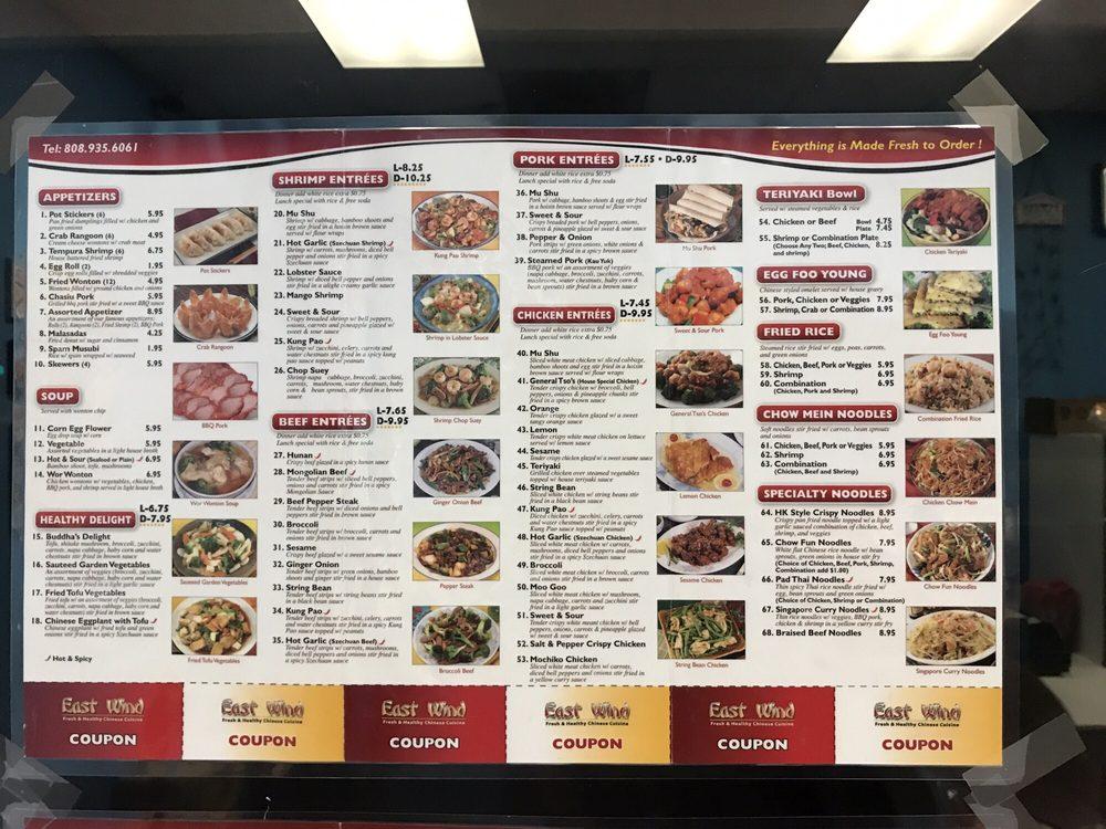 Menu at East Wind Fresh & Healthy Chinese Cuisine restaurant, Hilo