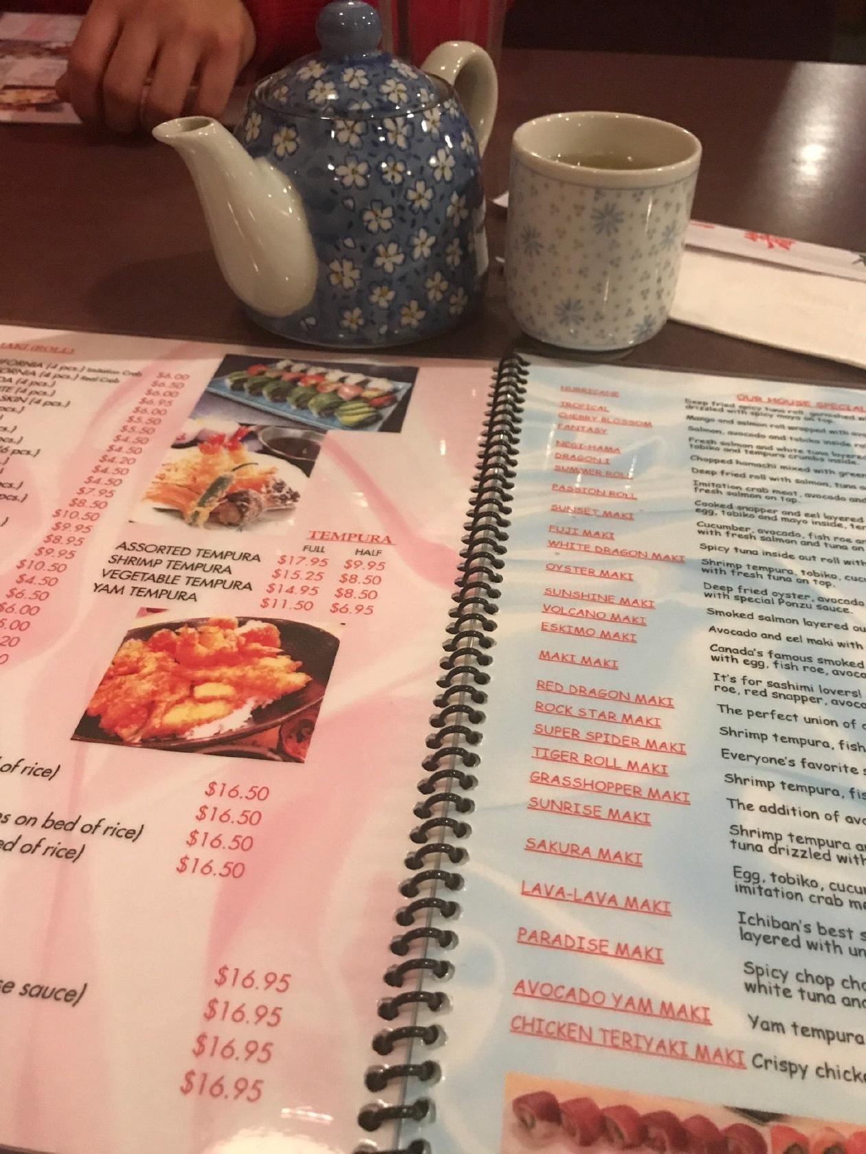 Menu at Ichiban restaurant, Edmonton