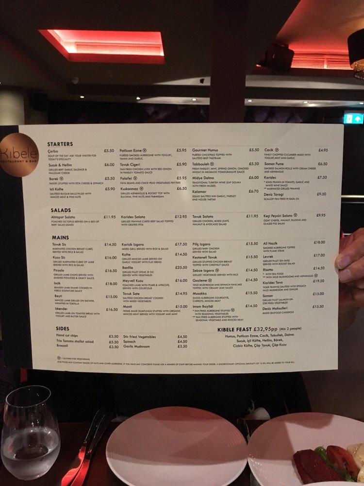 Menu at Kibele Restaurant, London