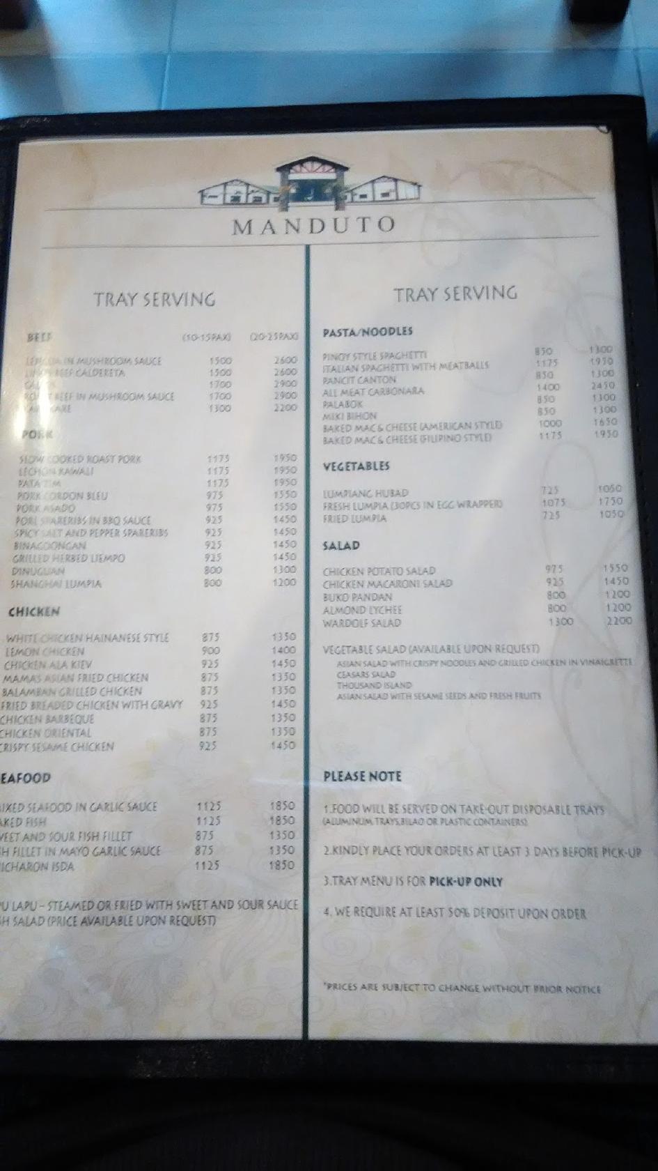 Menu at Manduto Cafe And Restaurant, Baguio, Km 3 Asin Purok road ...