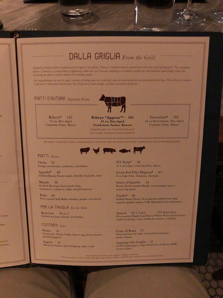 Menu at Manzo steakhouse, Las Vegas