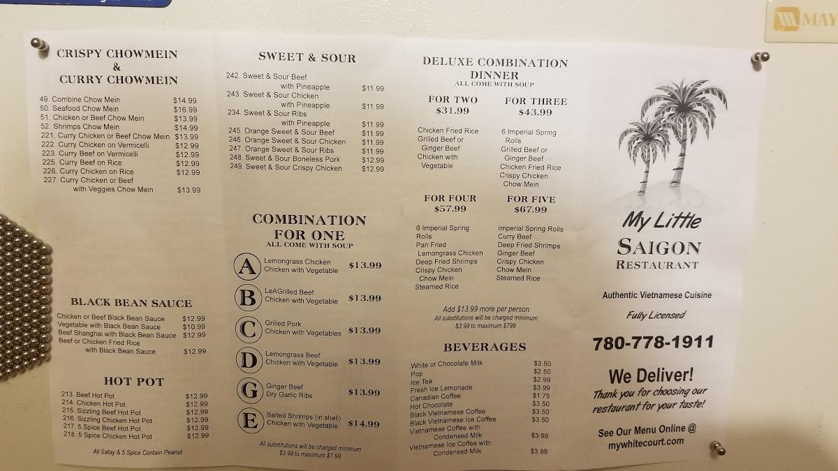 Menu au My Little Saigon Restaurant, Whitecourt