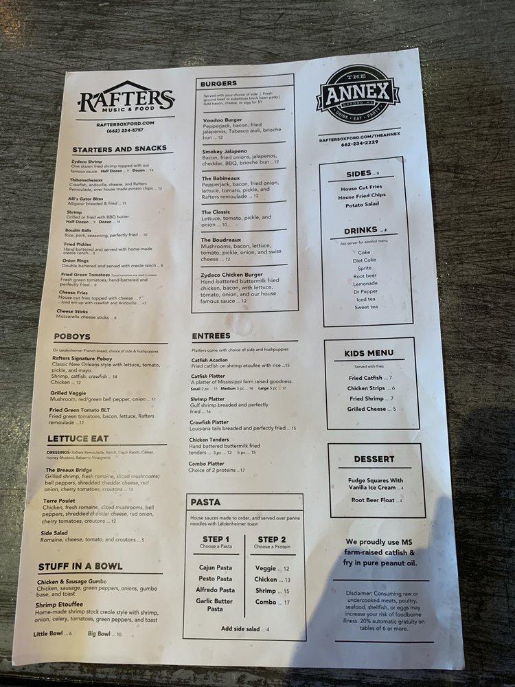 Menu at Rafters Music and Food pub & bar, Oxford