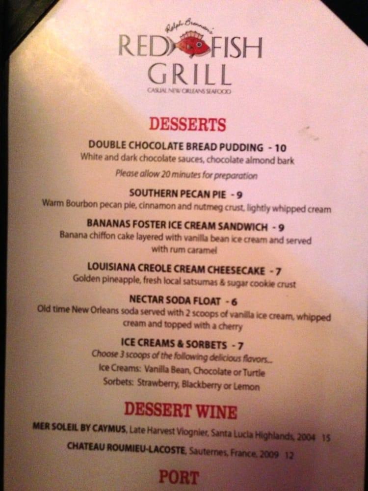 Menu at Red Fish Grill restaurant, New Orleans