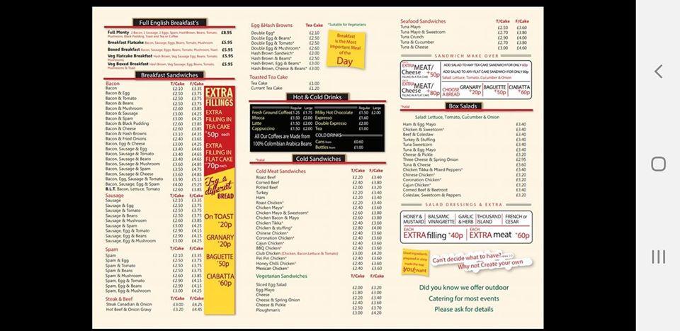 Menu at The Deli restaurant, Bradford, 93 Thornton Rd
