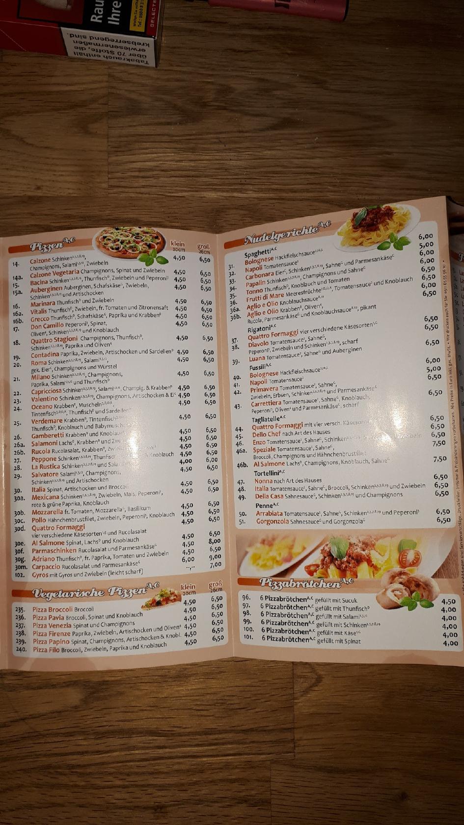 Menu at Trattoria Funghi restaurant, Essen, Maasstraße 13