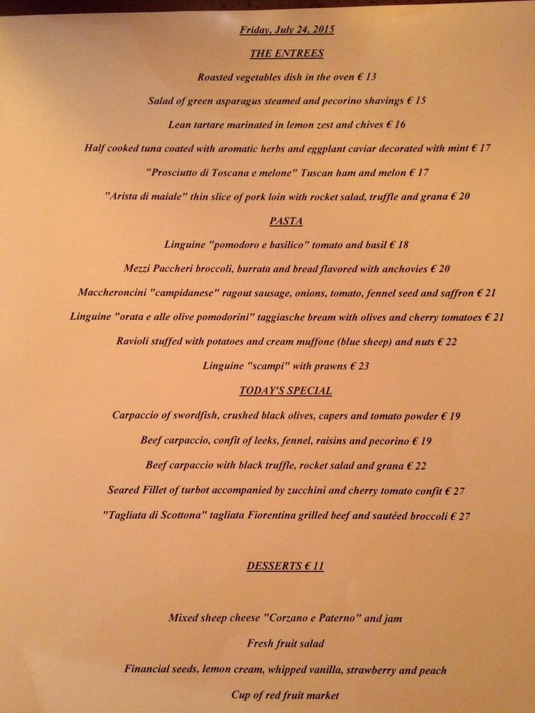 Menu at Casa Bini restaurant, Paris