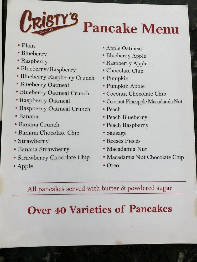 Menu at Cristy's Restaurant, Westbrook
