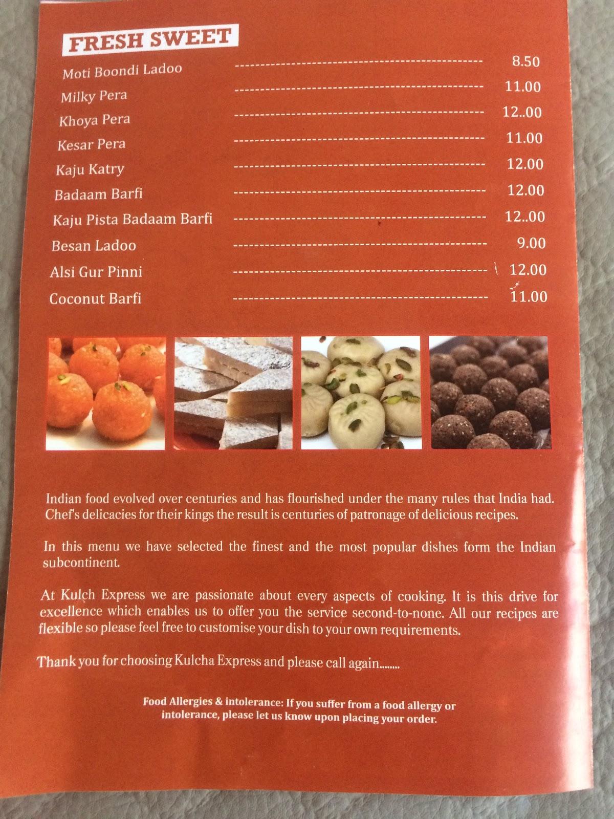 Menu at Kulcha Express Hounslow restaurant, Southall, 184 N Hyde Ln