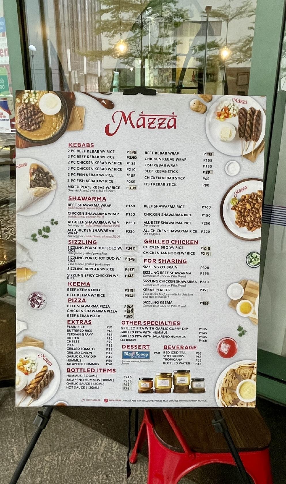 Menu at Mazza restaurant, Makati, Solaris One