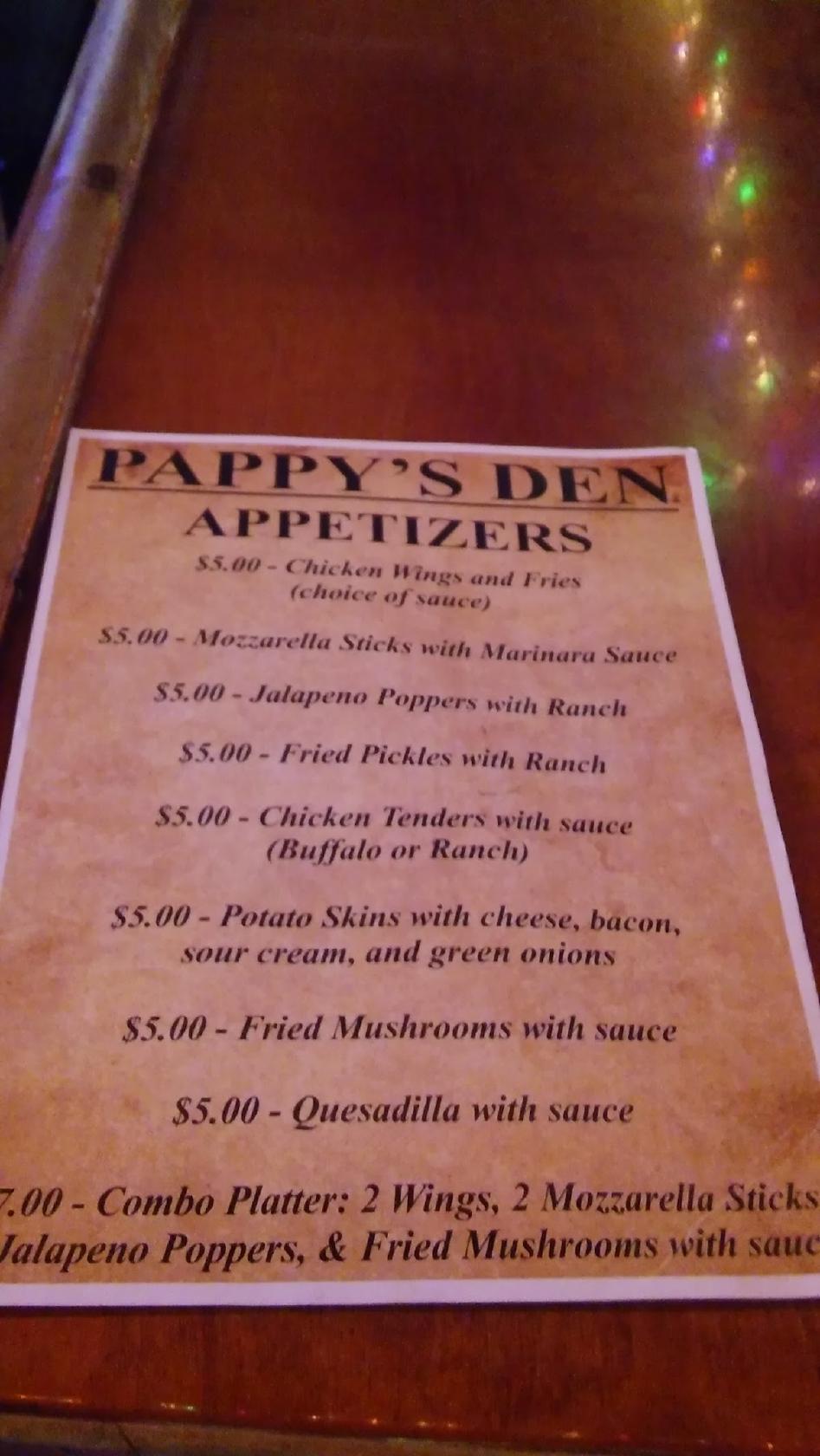 Menu at Pappy's Den pub & bar, Independence