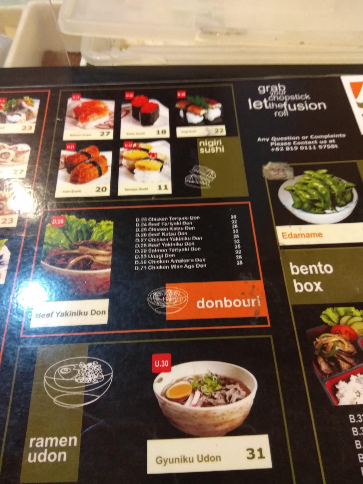 Carta del restaurante Sushi donburi, Semarang, Mal Ciputra