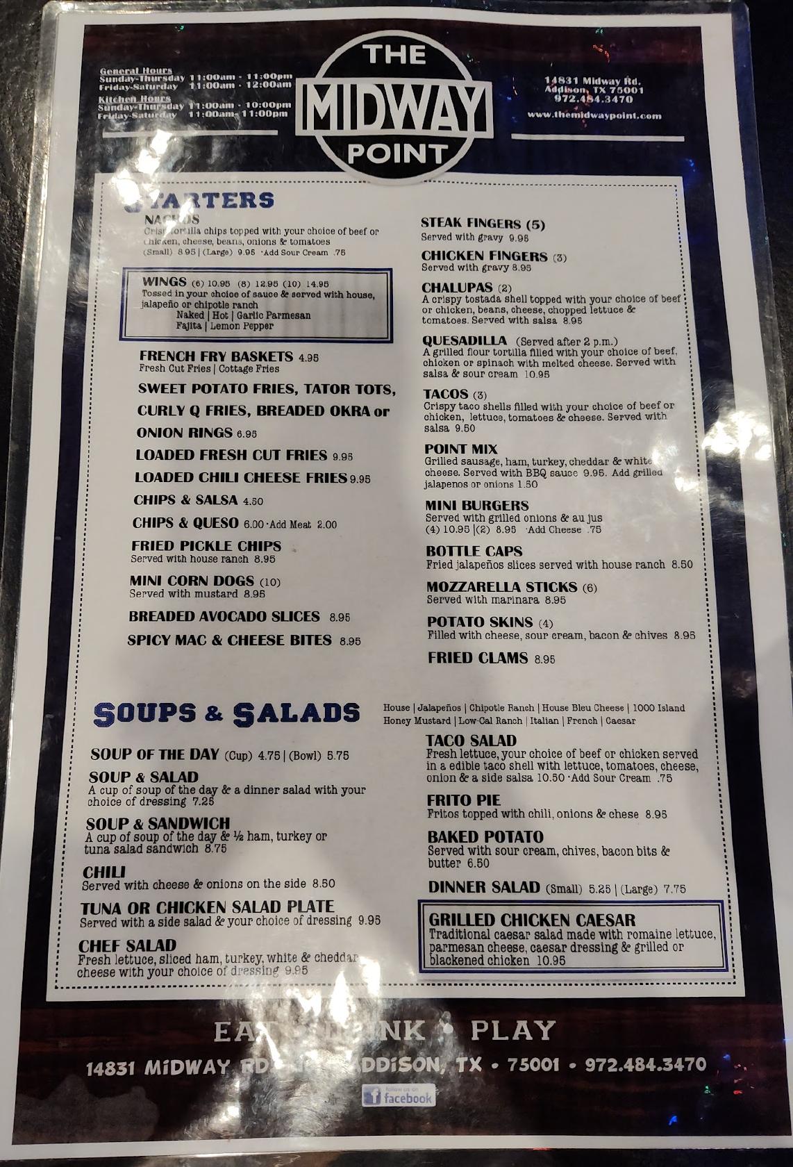 Menu at The Midway Point pub & bar, Addison, Midway Rd #101