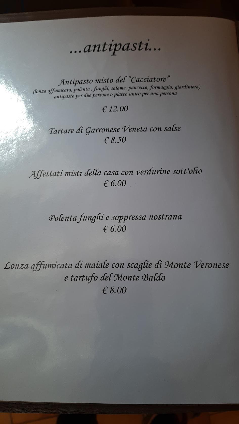Menu at Al Cacciatore Albergo Ristorante, San Zeno di Montagna