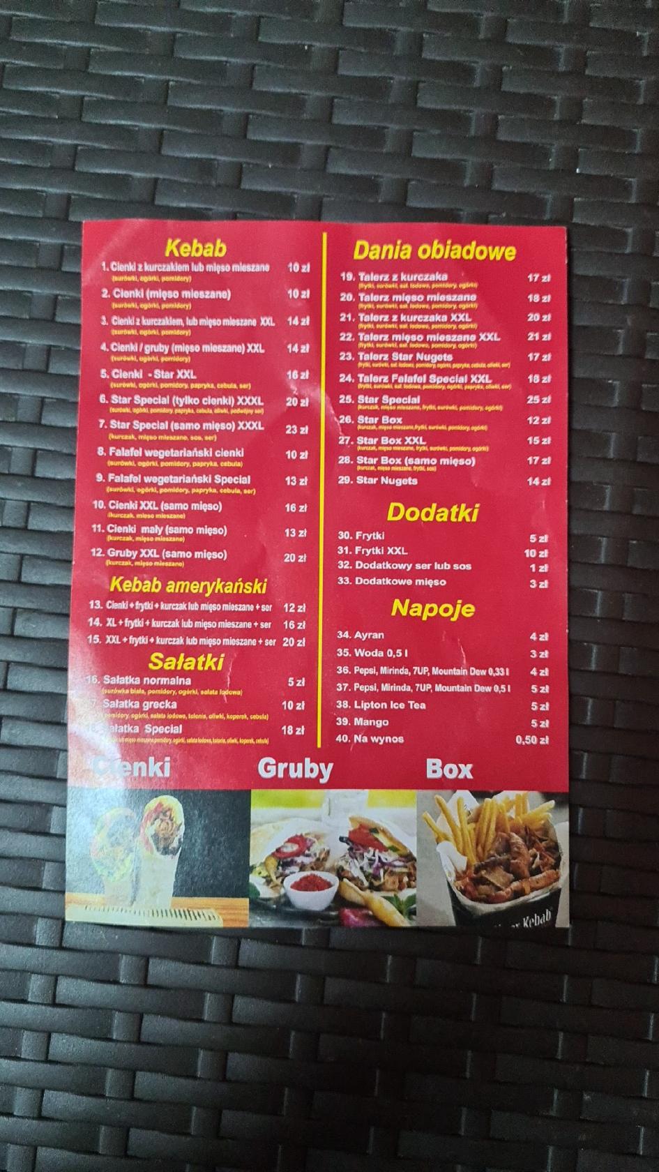 Menu at BD star kebab, Skórcz