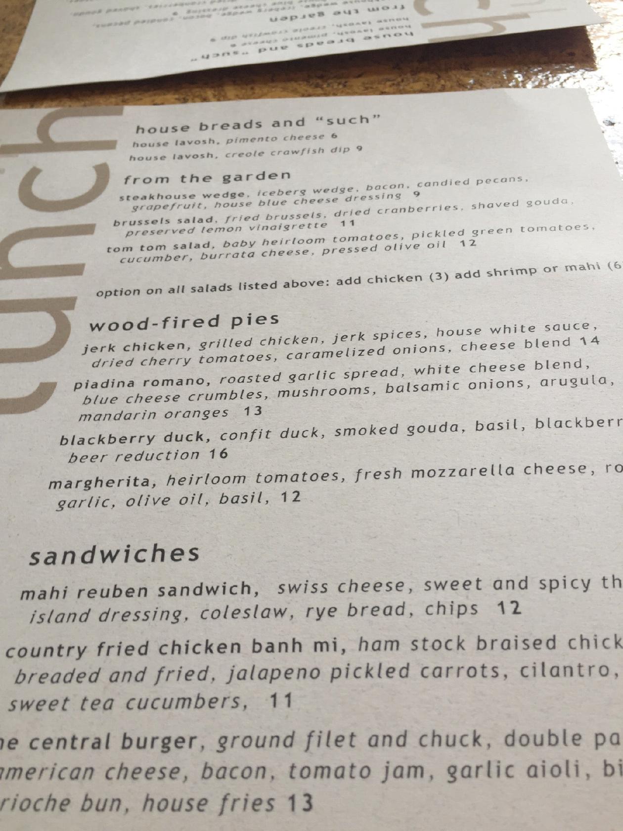 Menu at Central Restaurant, Montgomery