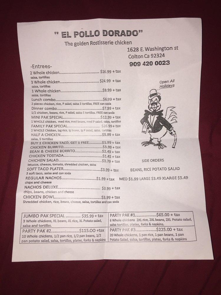 Menu at El Pollo Dorado restaurant, Colton, E Washington St