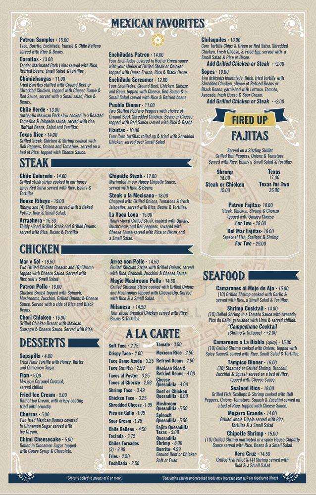 Menu at Patron Mexican Bar & Grill, Savannah