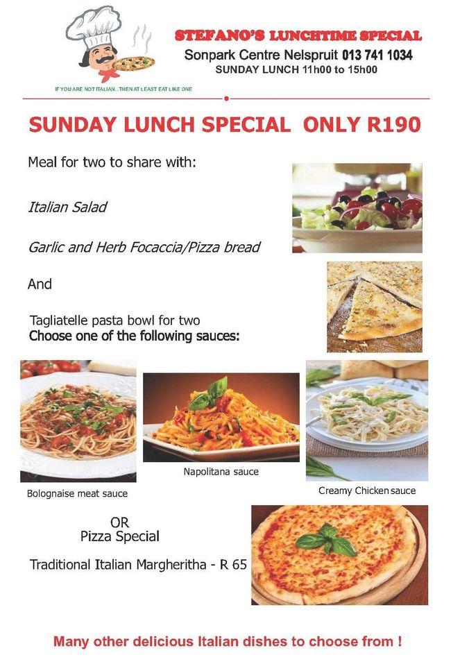 Menu at STEFANO'S Italian Restaurant & Mozambican Bar, Nelspruit
