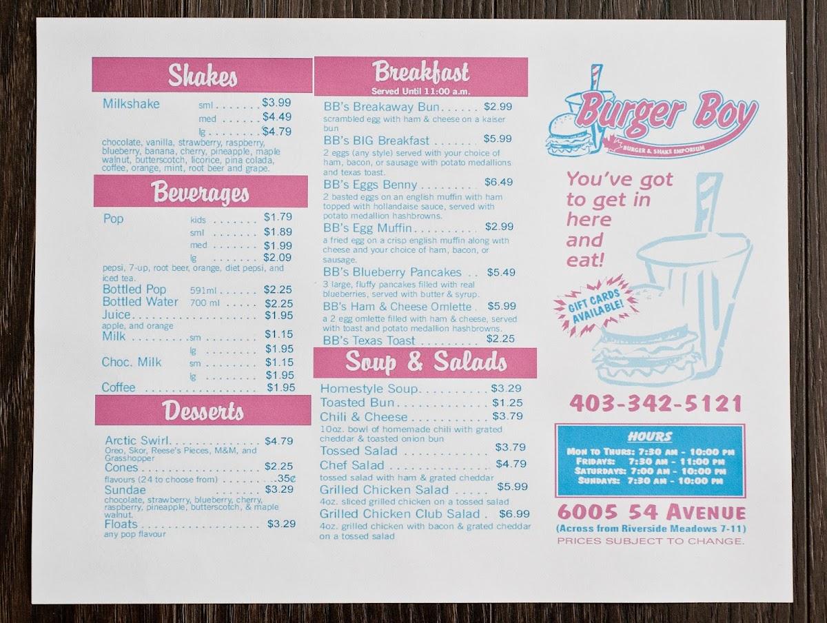 Menu at Burger Boy restaurant, Red Deer