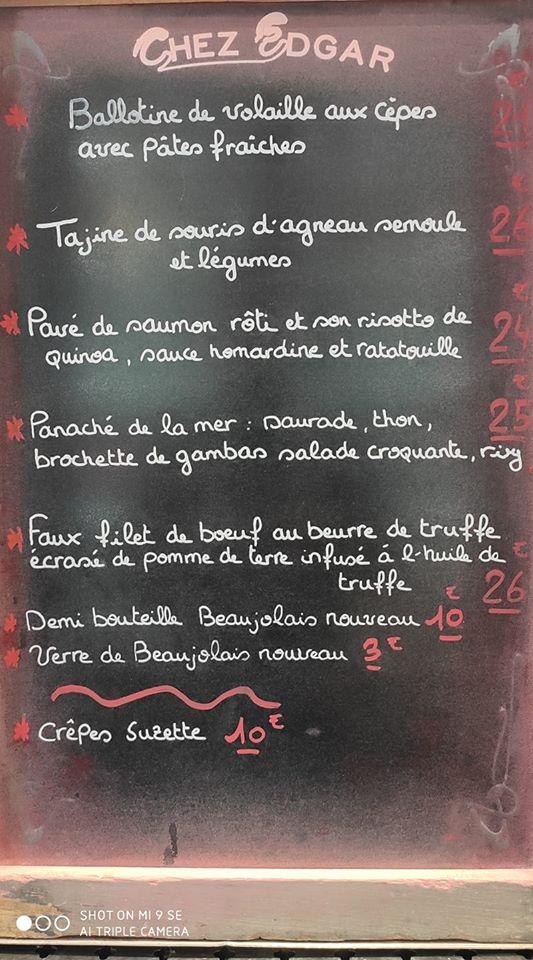 Carta del restaurante Chez Edgar, Mónaco