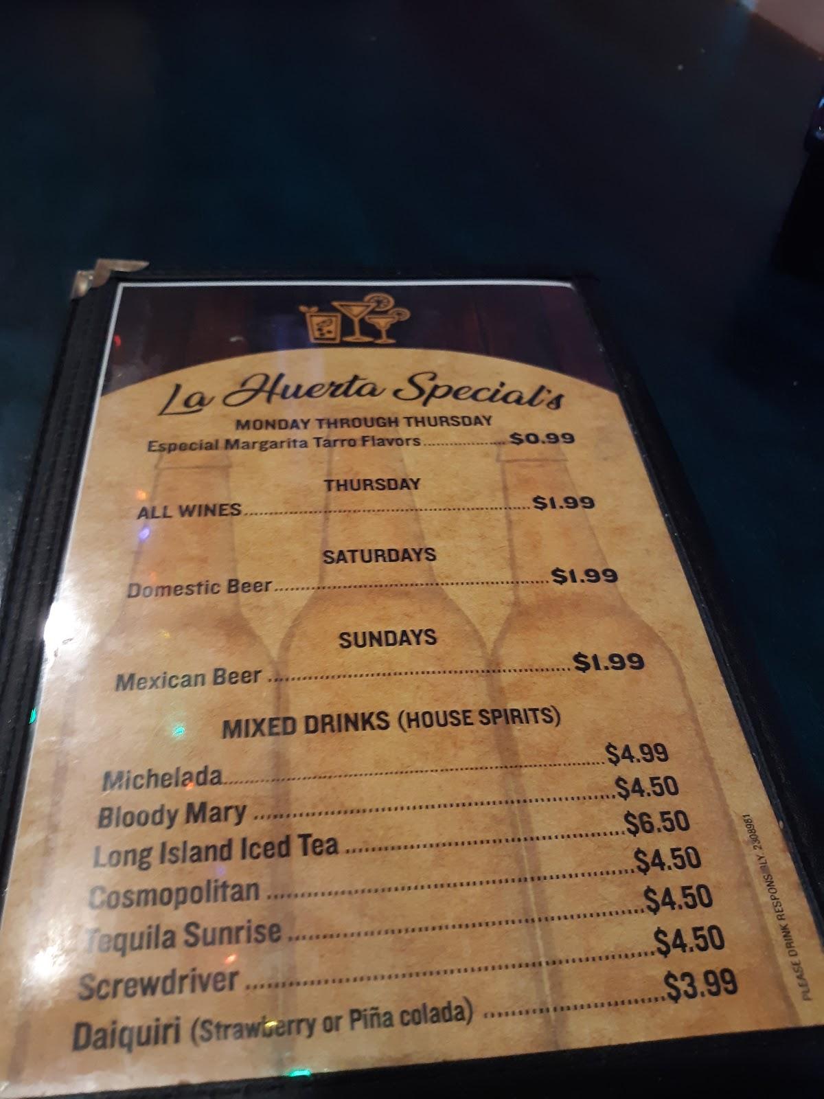 Menu at La Huerta restaurant, Fort Smith, Towson Ave