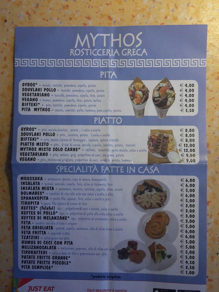 Menu da Mythos ristorante, Roma, Viale Ippocrate