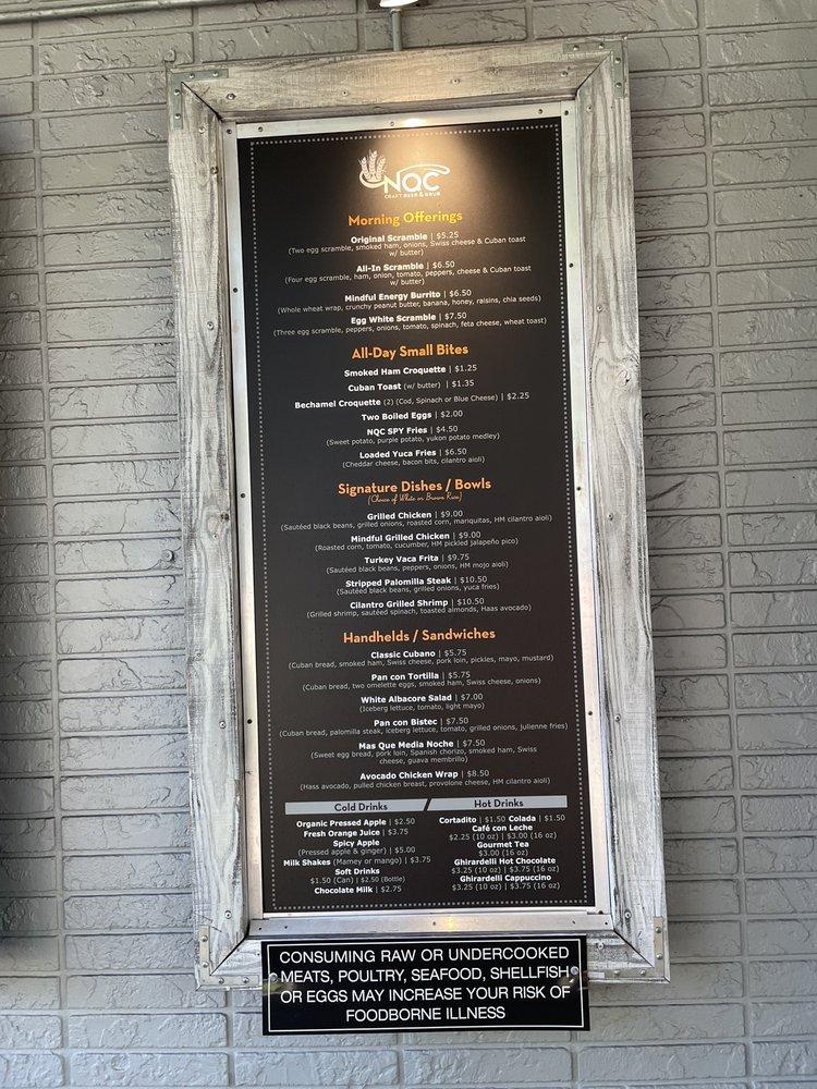 Menu at NQC Miami (DRIVE THRU) pub & bar, Miami Lakes