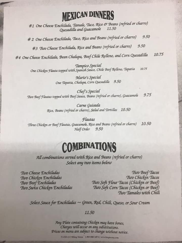 Menu at Tampico Spanish Inn restaurant, Midland
