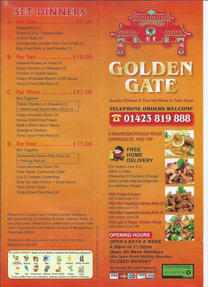 Menu at Golden Gate fast food, Harrogate