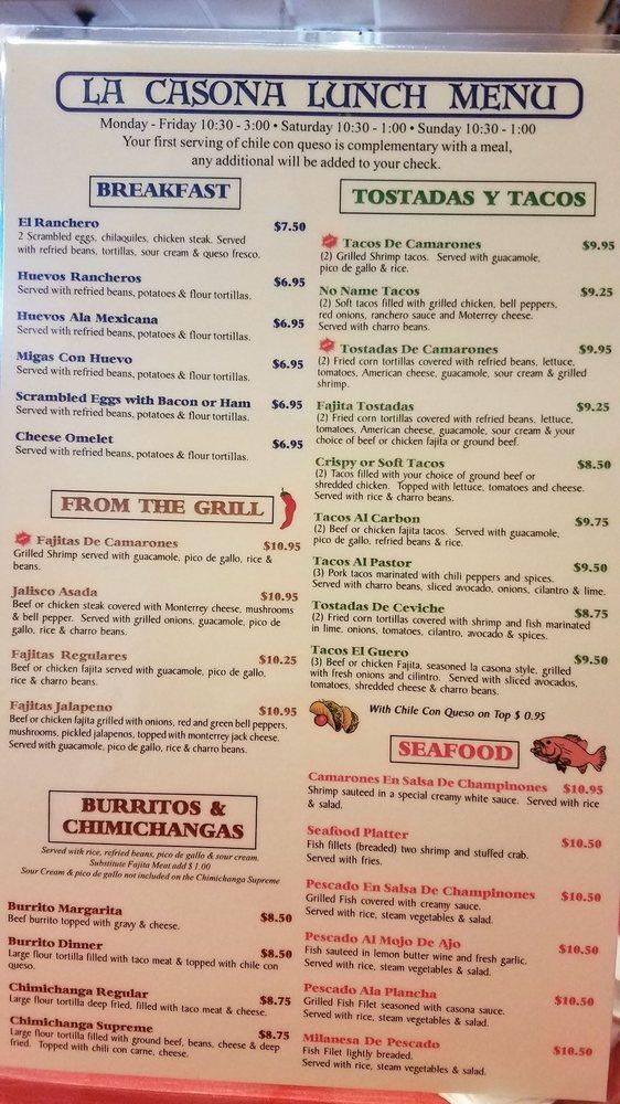 Menu at La Casona restaurant, Rosenberg, Southwest Fwy