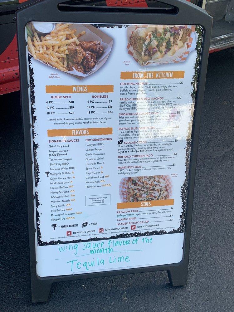 Menu at New Wing Order, Memphis