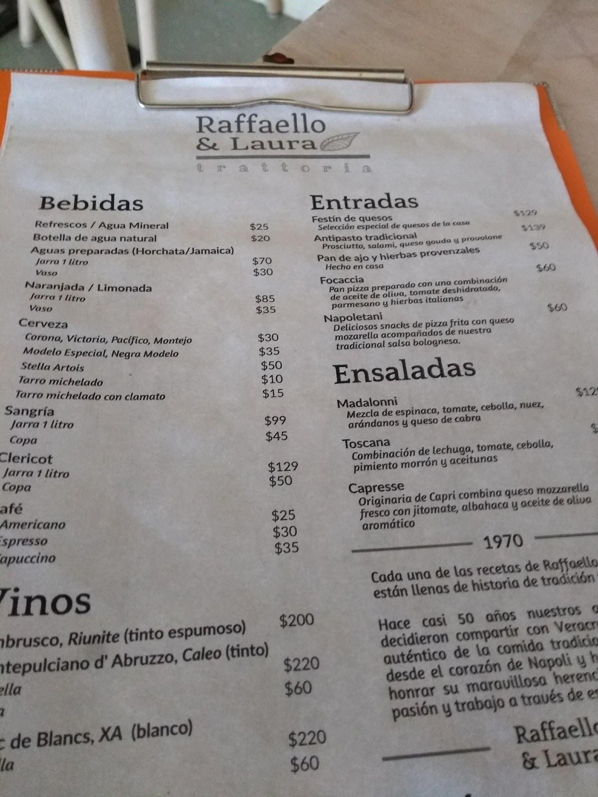 Menu at Raffaello & Laura, Trattoria restaurant, Veracruz