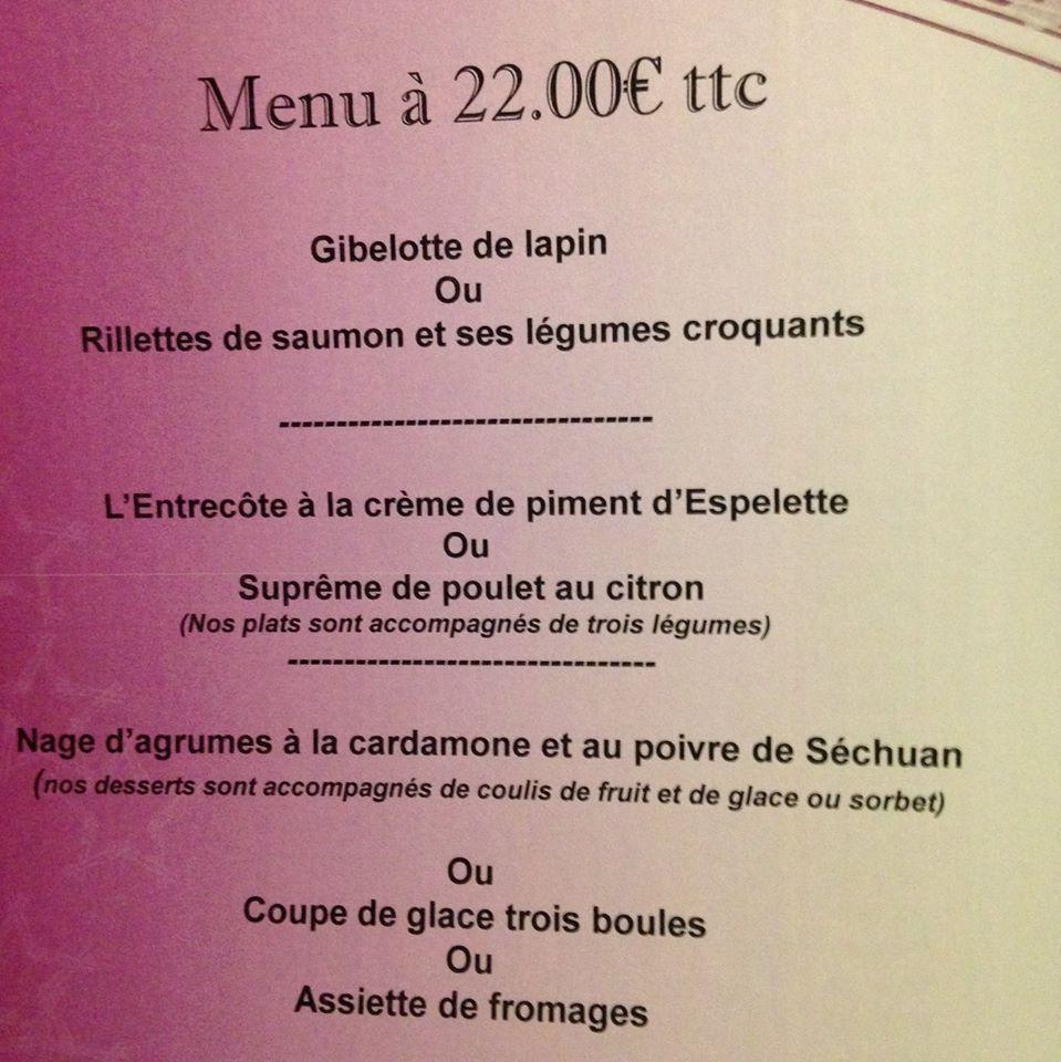 Menu at Restaurant de l'Etoile, Saône