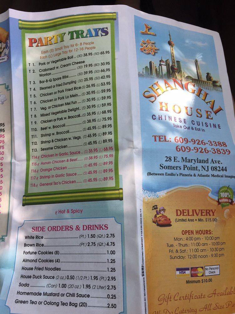 Menu at Shanghai House Restaurant, Somers Point