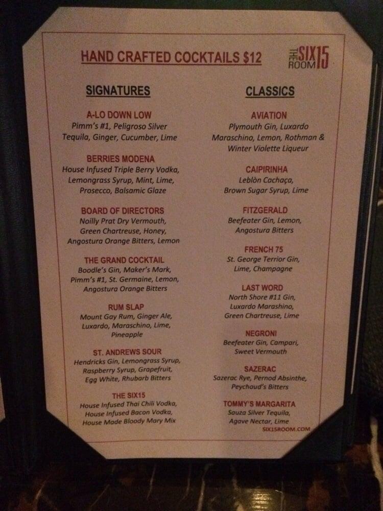Menu at Six15 Bar & Lounge, Minneapolis