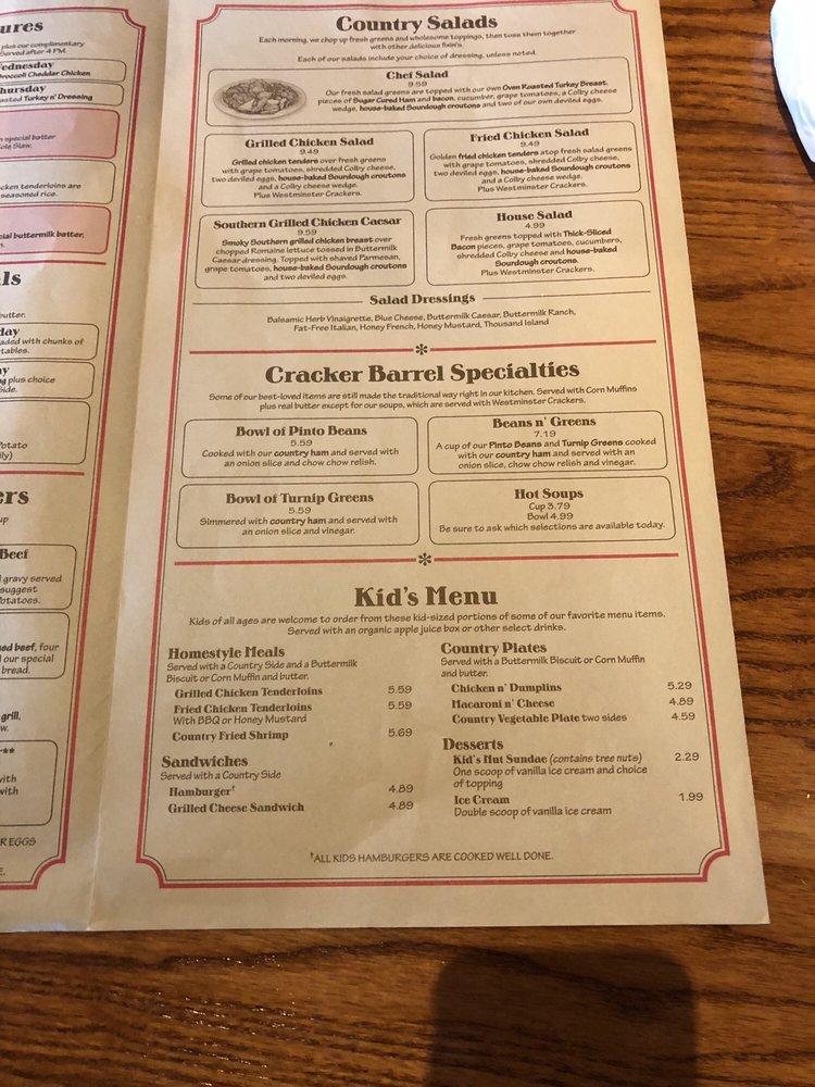 Menu at Cracker Barrel Old Country Store, Horseheads
