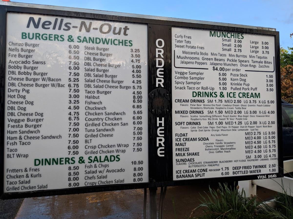 Menu at Nells-N-Out fast food, La Grande