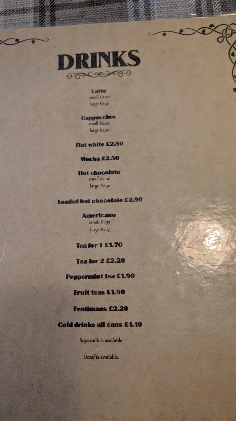 Menu at The Belfry cafe, Kirkcudbright